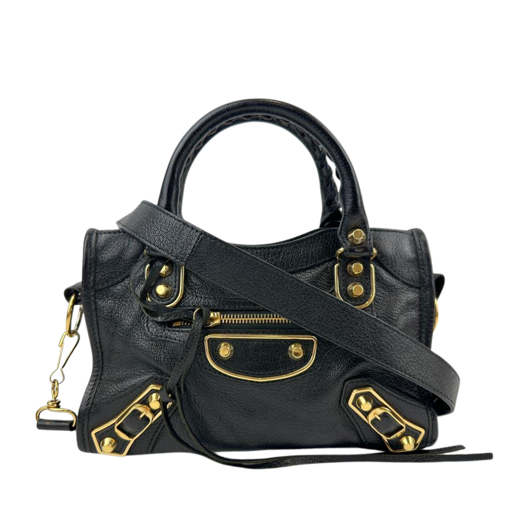 Balenciaga Mini City Metallic Edge Black Chevre GHW – Glampot