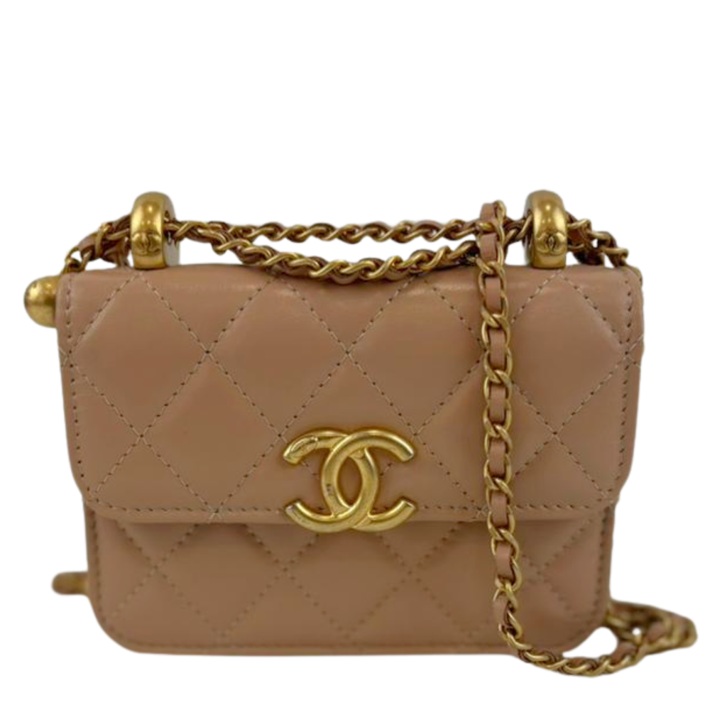 Chanel Perfect Fit Beige Lambskin Coin Purse Chain GHW | Excellent ...