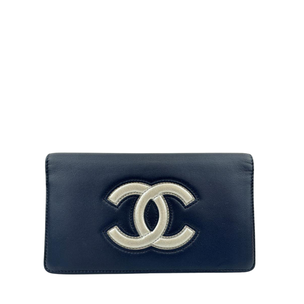 CC Navy / Silver Calfskin Long Bifold Wallet – Glampot