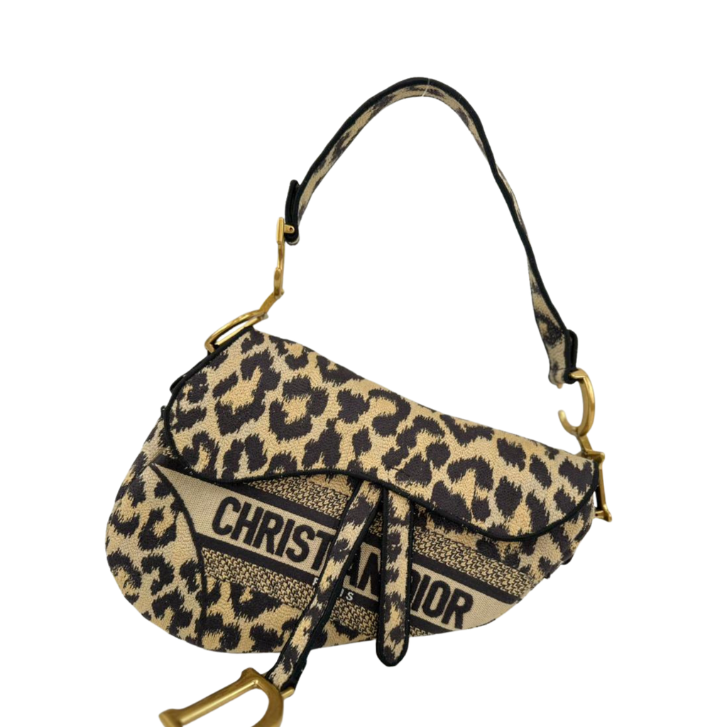 Medium Saddle Black / Cream Leopard Print Canvas Embroidered Saddle Ba ...