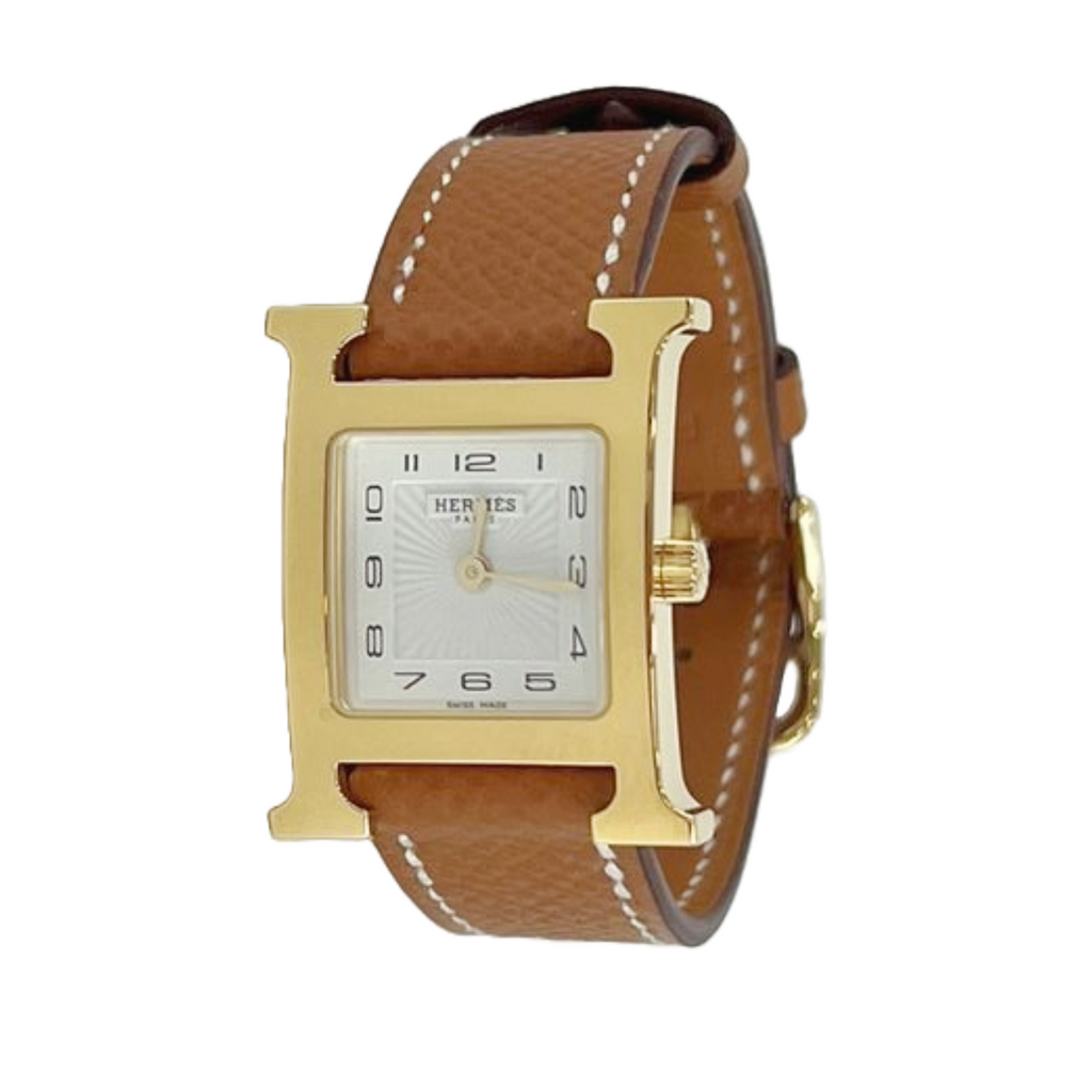 Heure 25mm H Watch in Gold Chestnut Strap GHW – Glampot