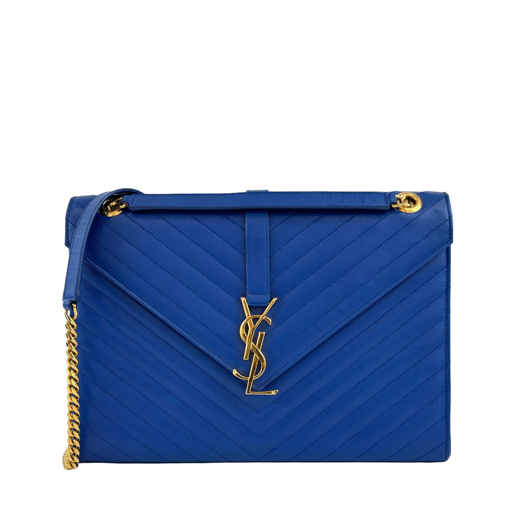 Large Monogram Chain Bag Blue Quilted Grained Leather – Glampot