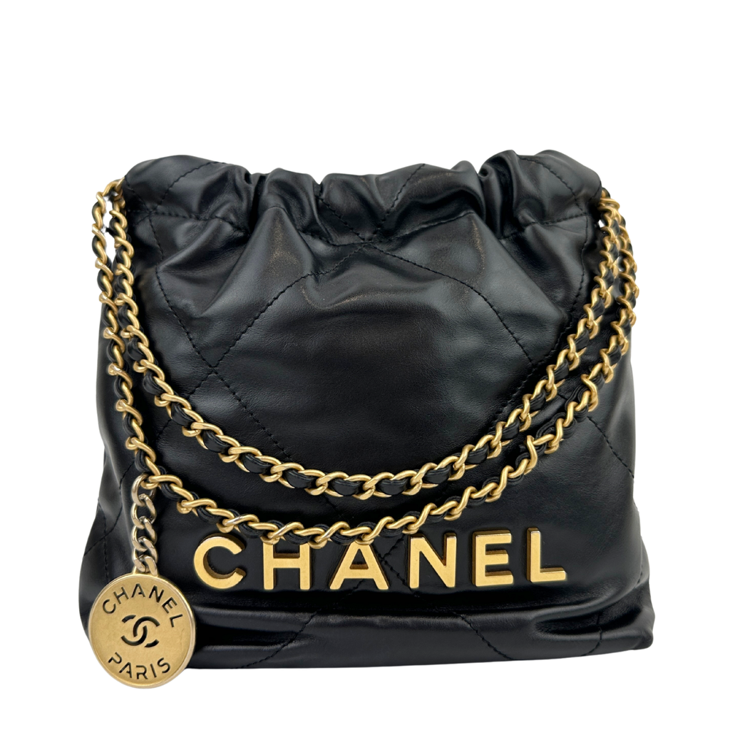 Mini 22 Black Shiny Calfskin & Gold-Tone Metal – Glampot