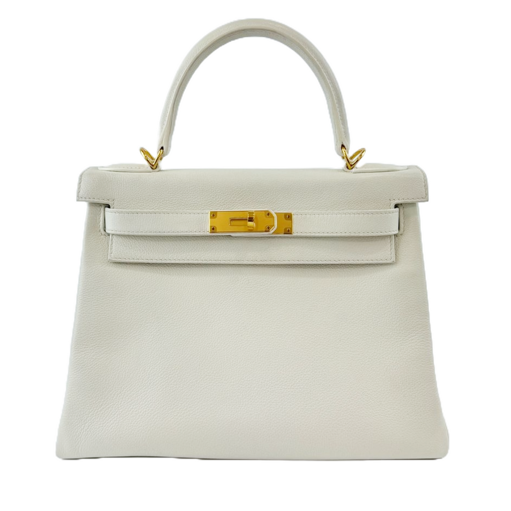 Hermès Kelly Retourne 28 Blanc Evercolor Gold Hardware – Glampot